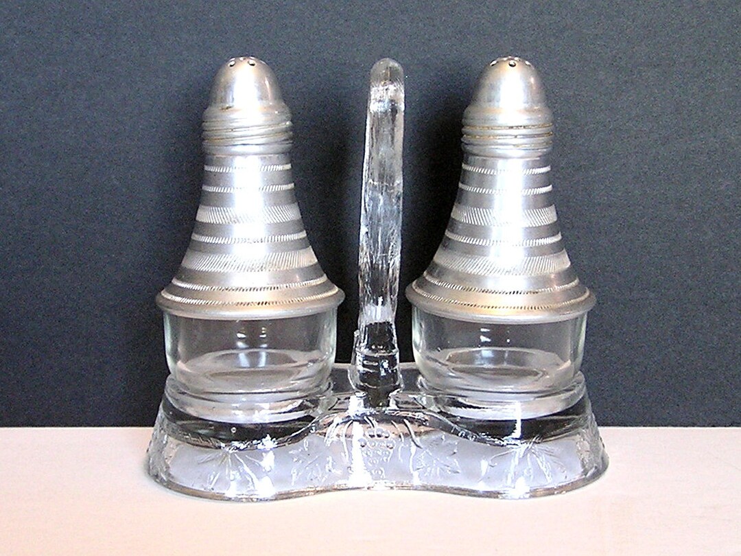 Aluminum Atomic Age Salt and Pepper Shakers in Glass Caddy - Etsy