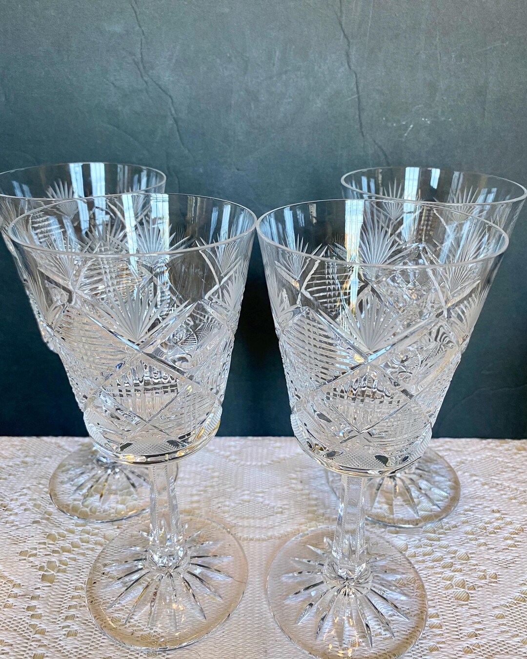 Mid-century Cut Crystal Pattern Water Goblets Set of Fout (4) - Etsy