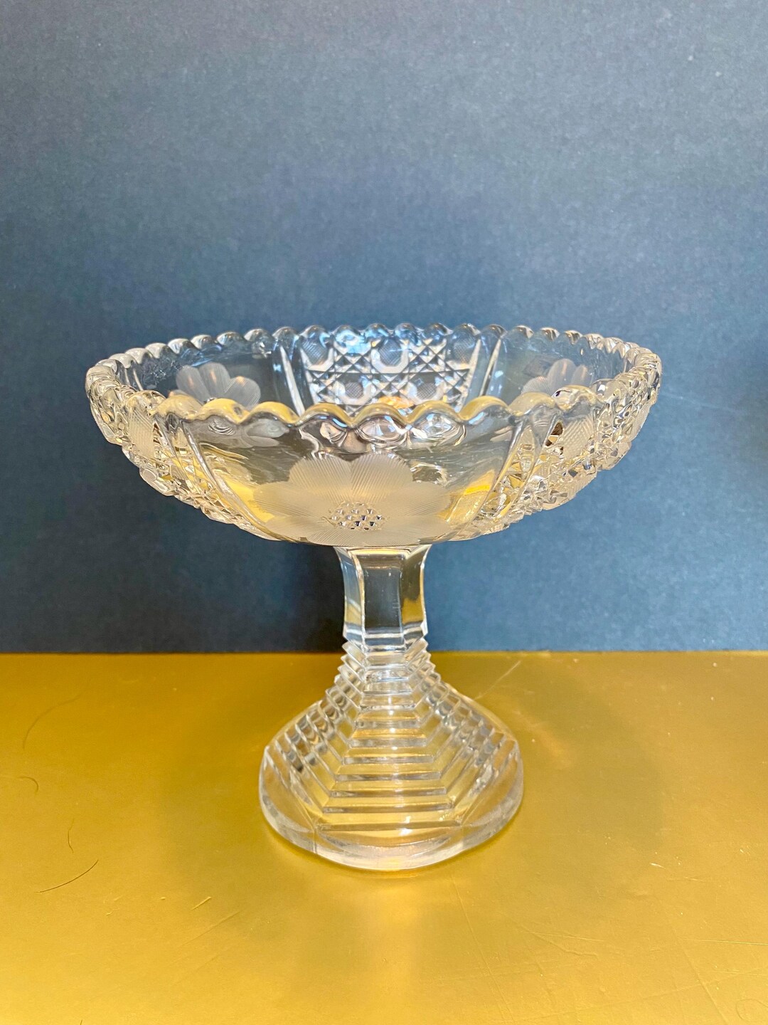 American Brilliant Period Mckee Glass Innovation Intaglio Cut Compote ...