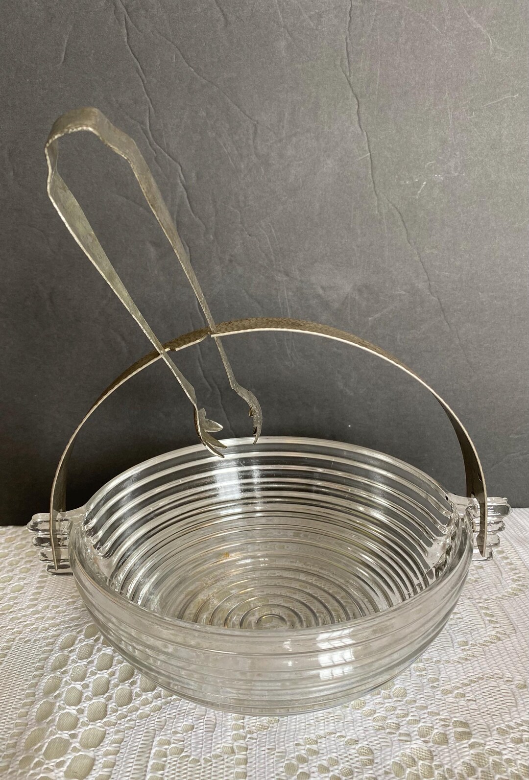 Anchor Hocking Manhattan Depression Glass Fruit Bowl With Aluminum ...