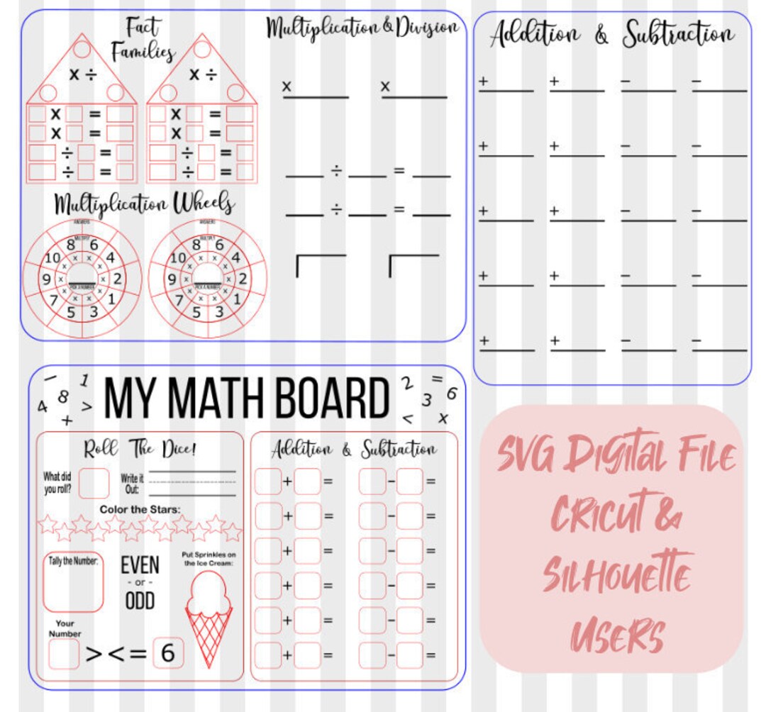 Math Games. Dry Erase Math Boards SVG. Math Games SVG. Cricut ...