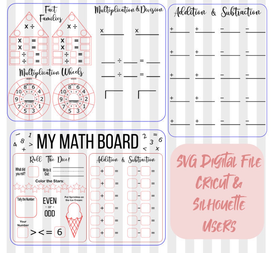 Math Games. Dry Erase Math Boards SVG. Math Games SVG. Cricut | Etsy