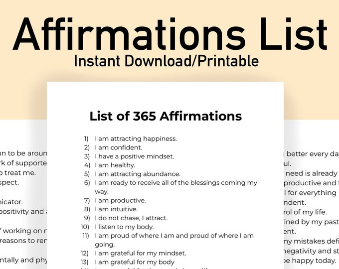 365 AFFIRMATIONS Printable Quotes Daily Mantra Positivity Mindfulness ...