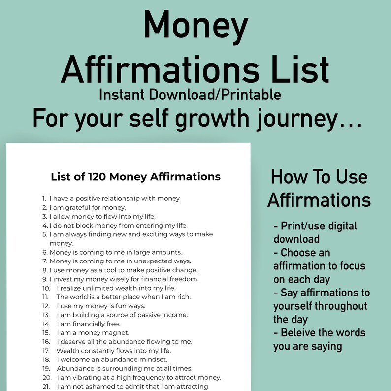 120 MONEY AFFIRMATIONS Printable Quotes Daily Wealth Manifestation ...