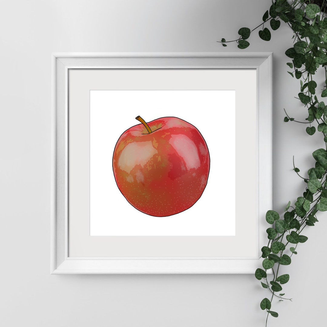 Apfel Poster Obst Wand Kunst druckbare realistische Druck Aquarell rote ...