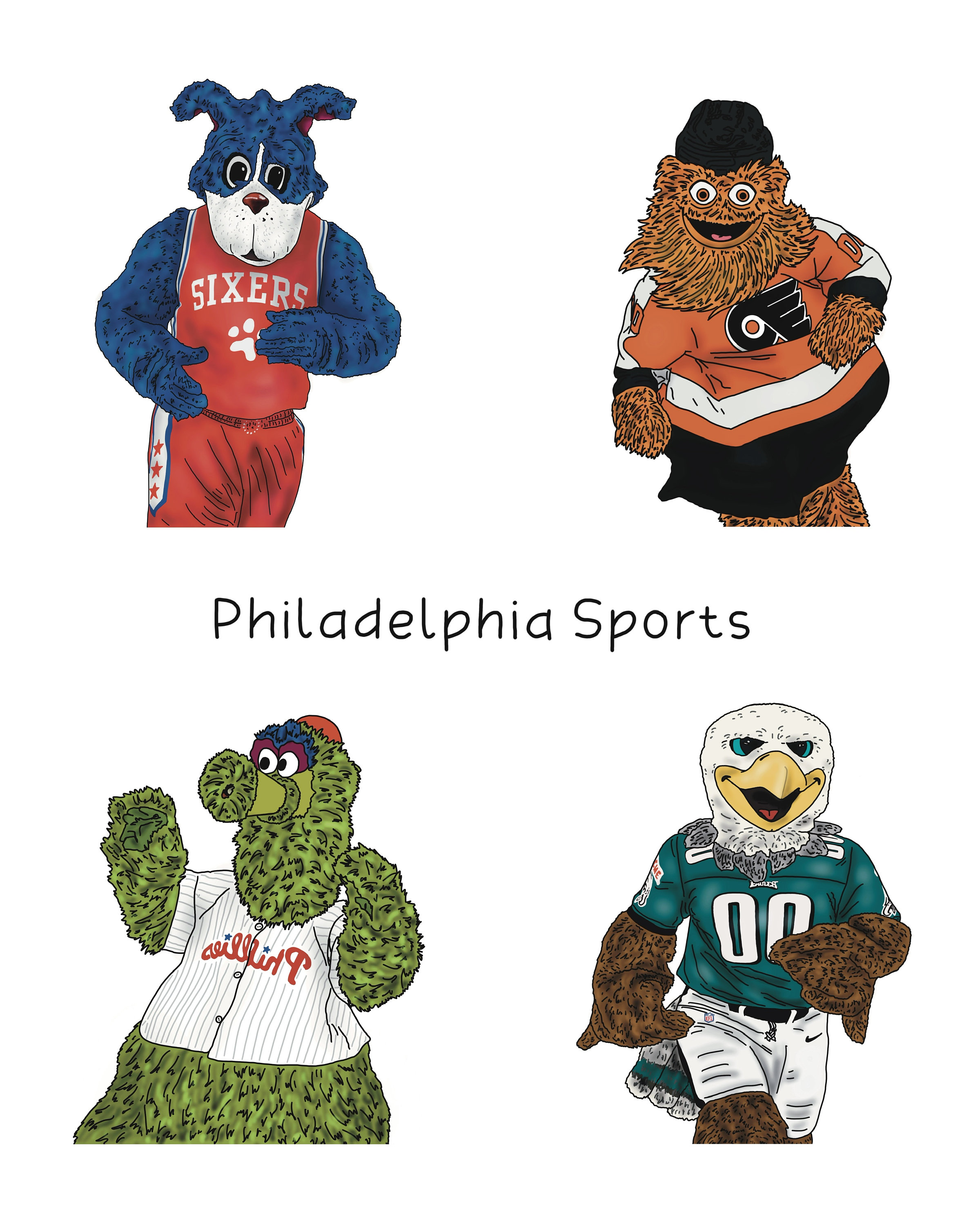 Philadelphia Sports Mascots Wall Art Philly Phanatic Swoop - Etsy