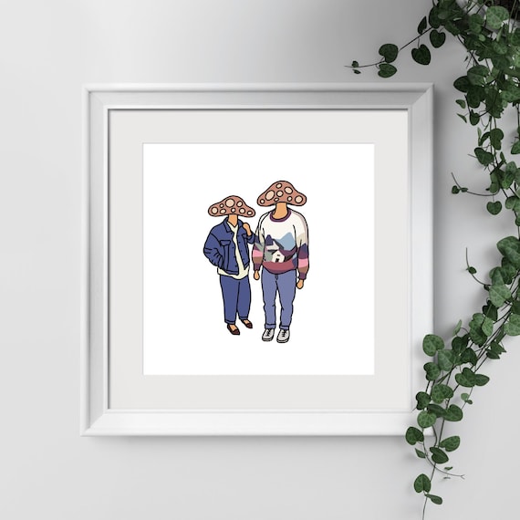 Mushroom Couple PRINTABLE Drawing Trippy Psychedelic Fantasy - Etsy