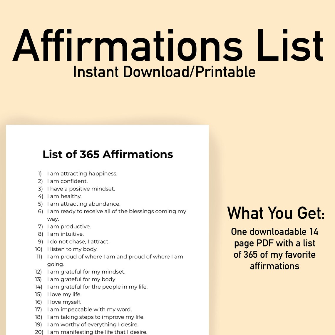365 AFFIRMATIONS Printable Quotes Daily Mantra Positivity Mindfulness ...