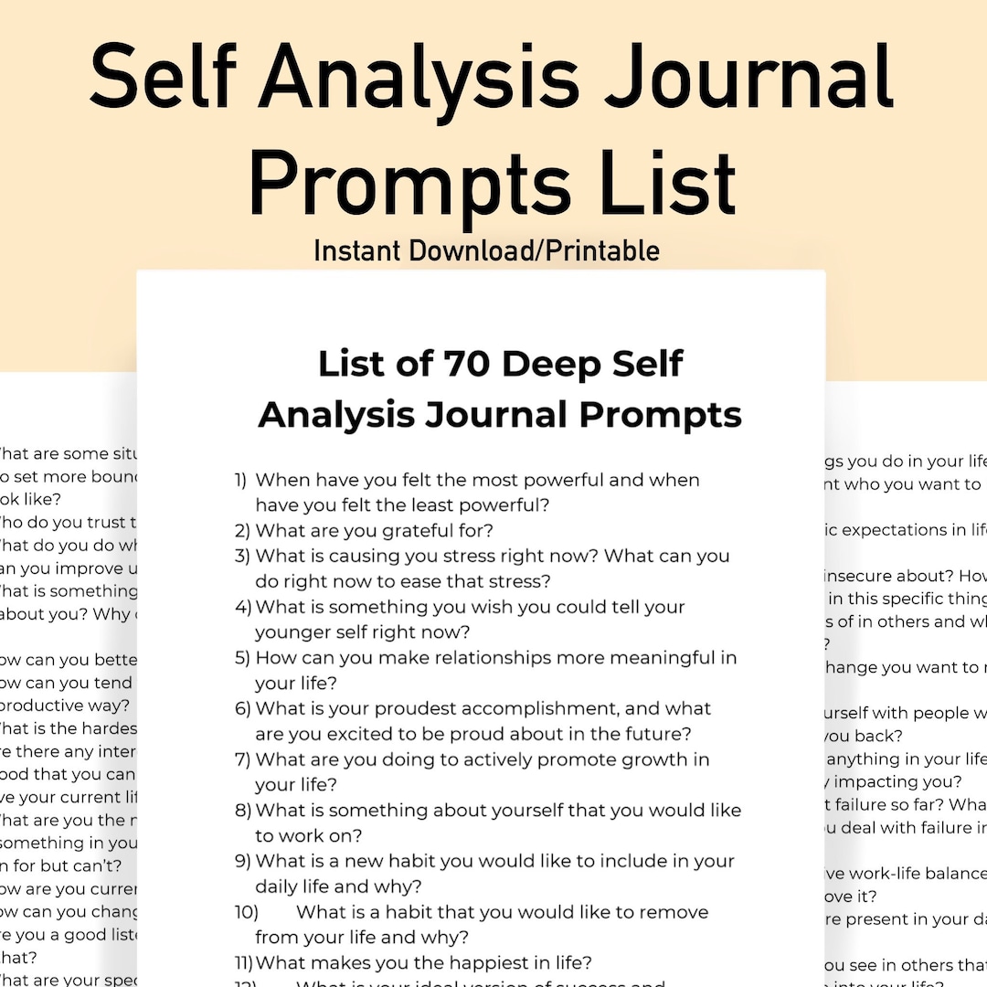 70 Self Analysis Journal Prompts Deep Self Work Introspection Mental ...