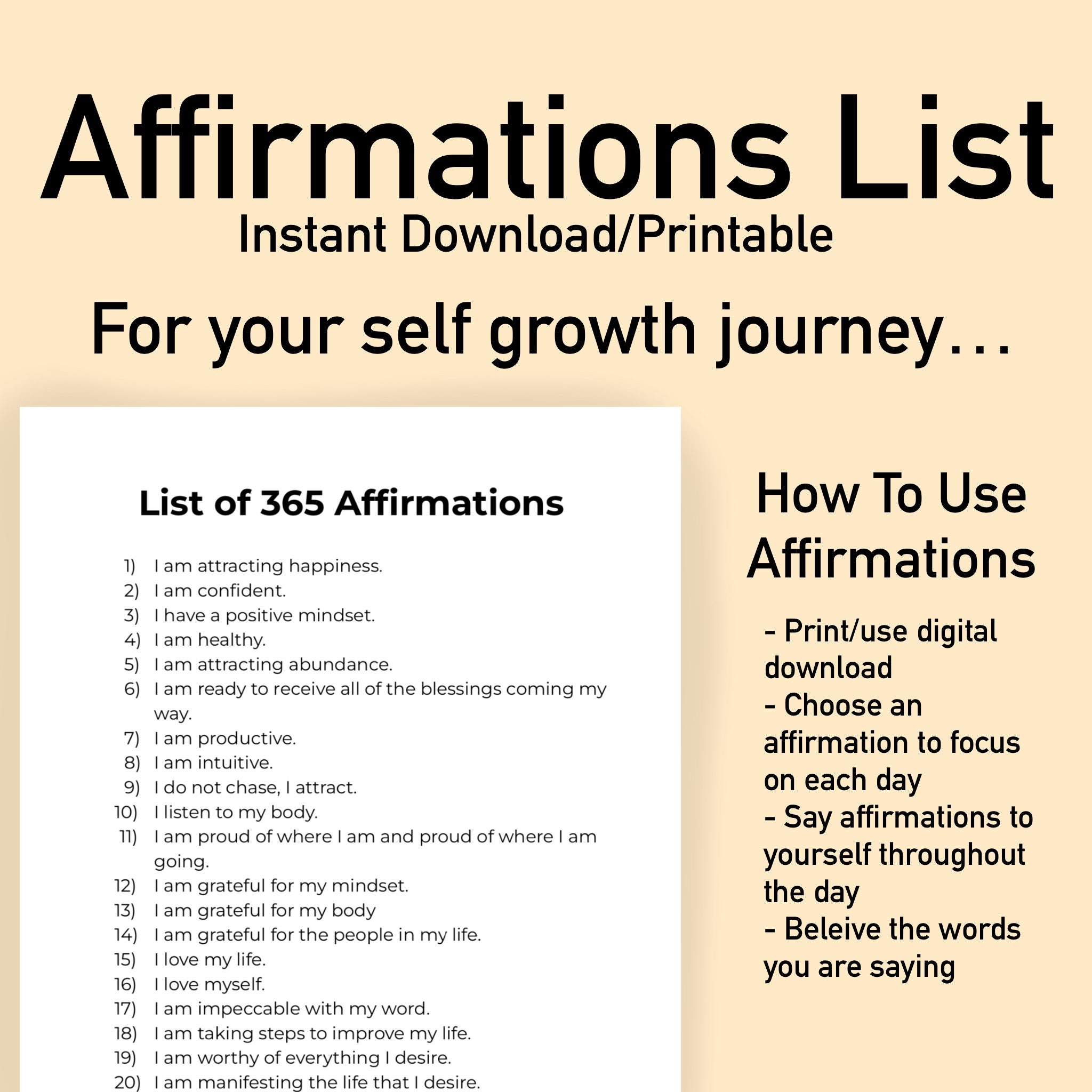 365 AFFIRMATIONS Printable Quotes Daily Mantra Positivity Mindfulness ...