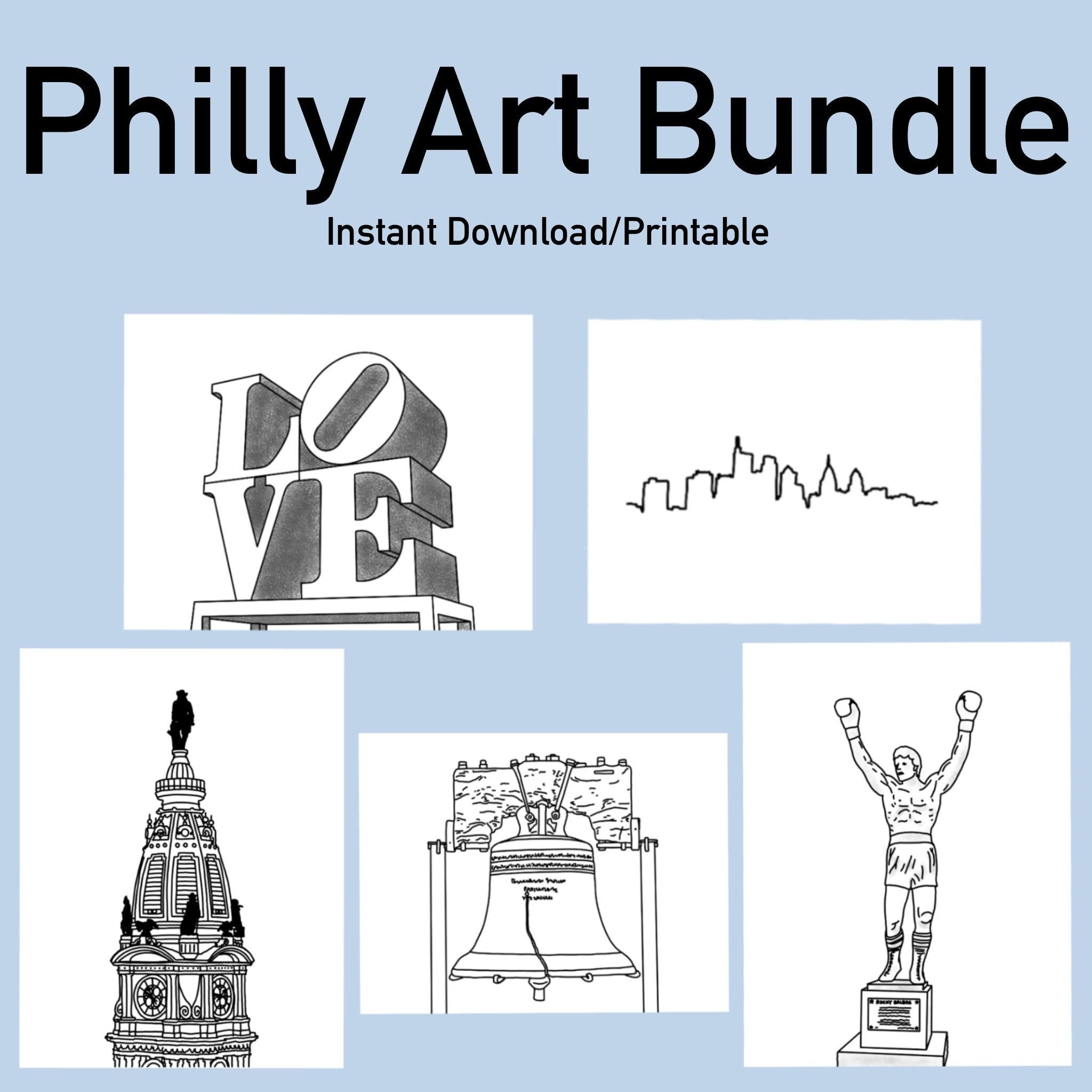Philadelphia Wall Art Bundle, City Hall, Liberty Bell, Rocky Statue ...