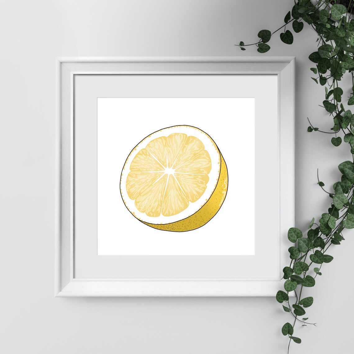 Lemon Poster Fruit Wall Art Printable Realistic Print Aesthetic Lemon ...