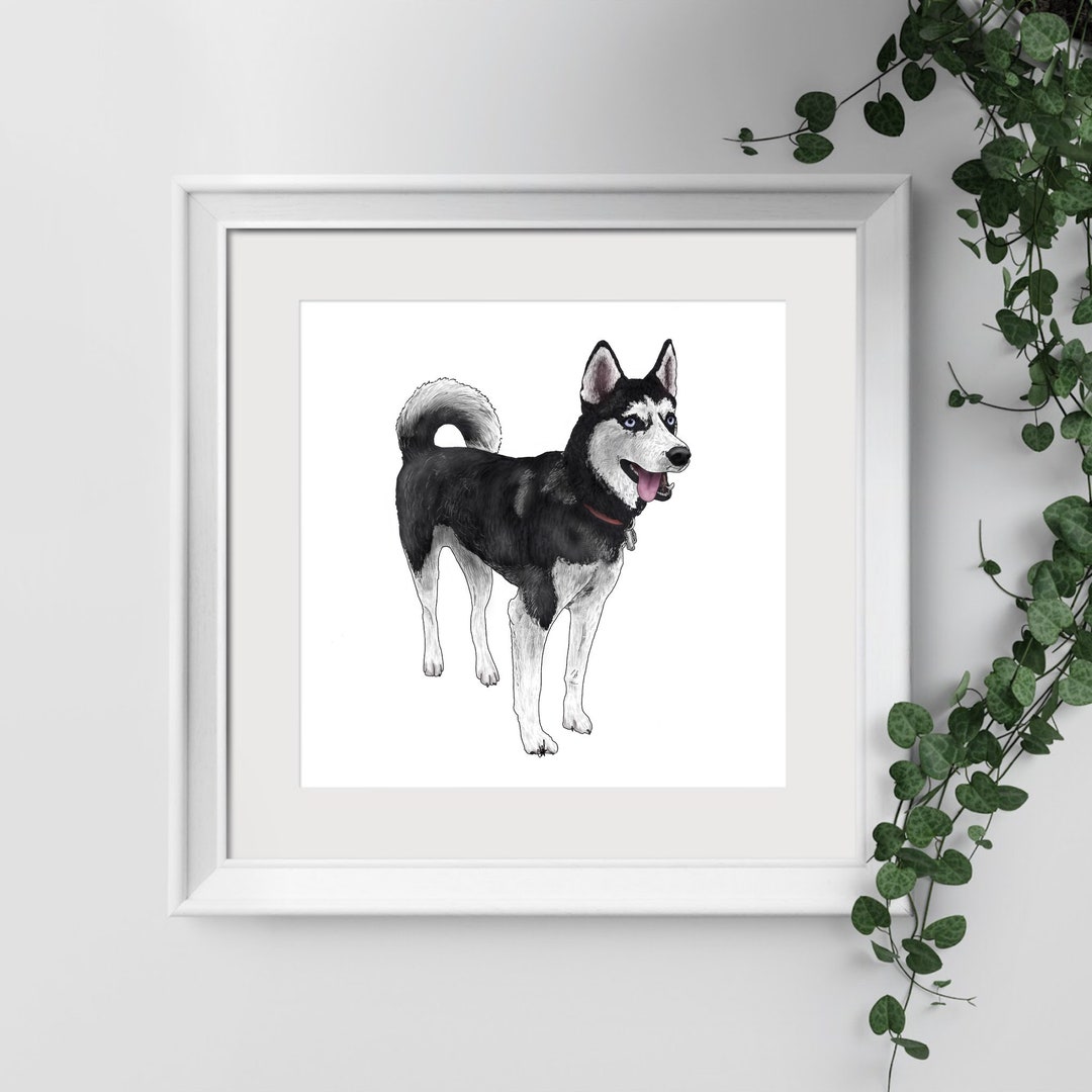 Husky Drawing PRINTABLE ART Cute Dog Portrait Minimalist Furry Friend ...