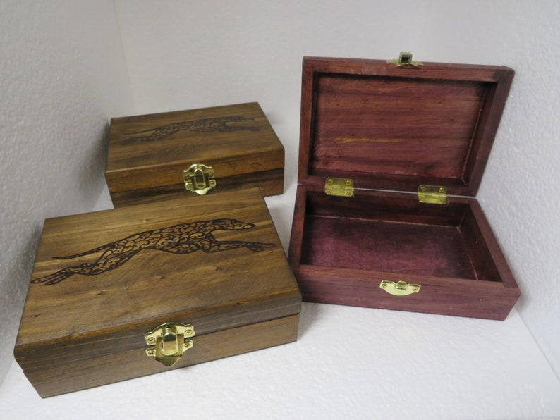 Greyhound Box Stained & Wood Burn Wood Trinket Box PICK ONE - Etsy
