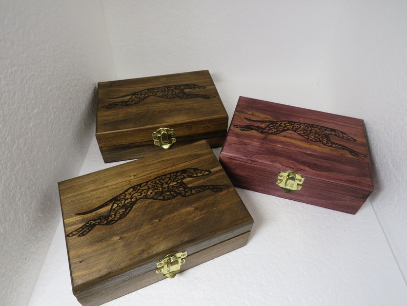 Greyhound Box Stained & Wood Burn Wood Trinket Box PICK ONE - Etsy
