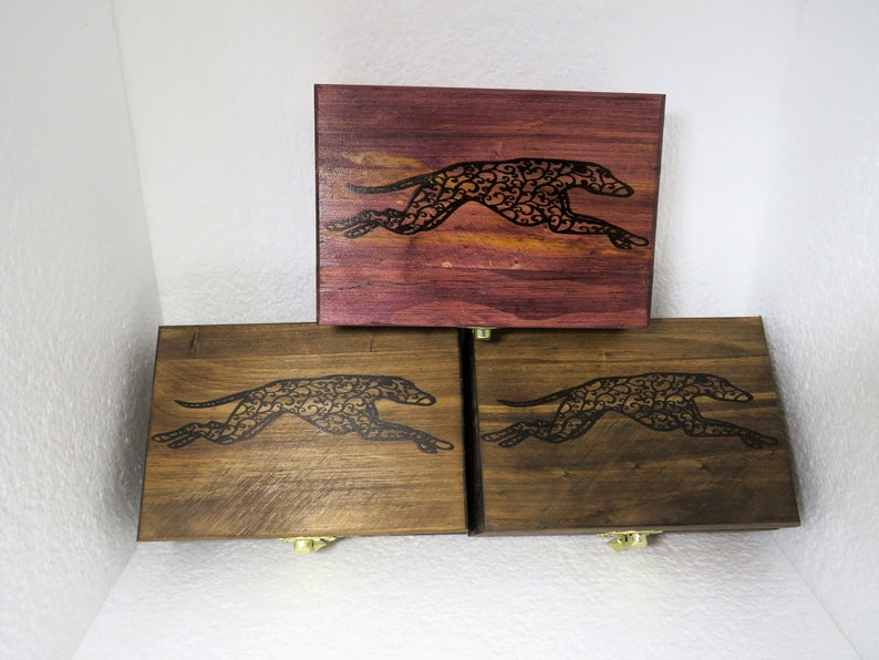 Greyhound Box Stained & Wood Burn Wood Trinket Box PICK ONE - Etsy