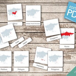 BUNDLE ASIA (flags, Maps) • 48 Montessori Cards • Flash Cards ...