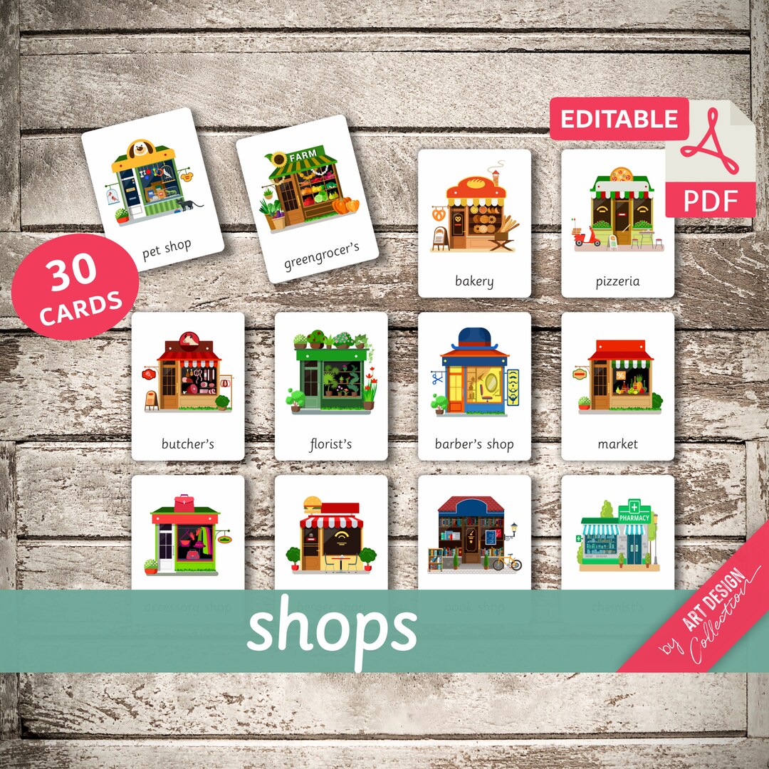 SHOPS • 30 Montessori Cards • Flash Cards Nomenclature Flashcards ...