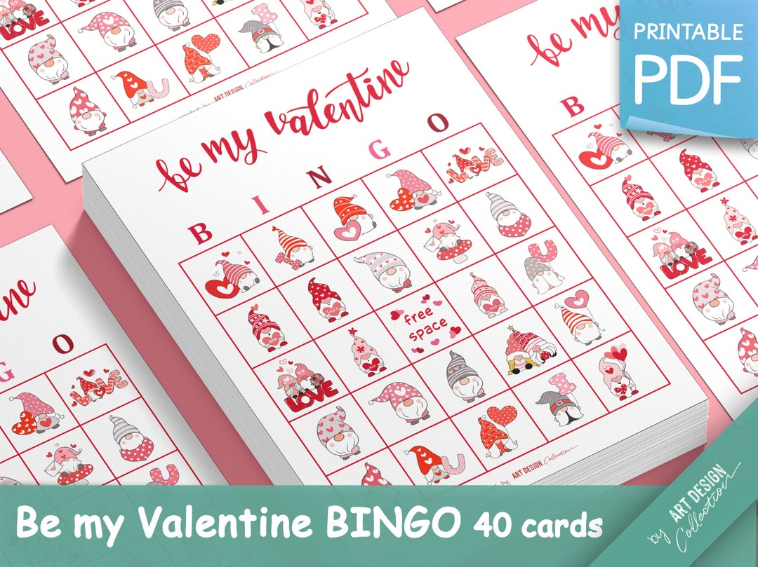 Be My Valentine BINGO • 40 Printable Cards • Love Game Holiday Bingo ...