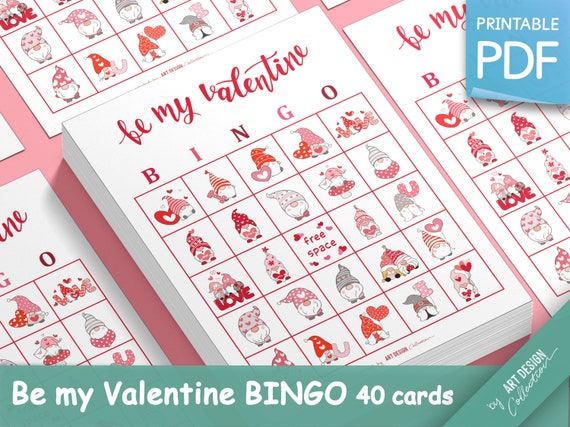Be My Valentine BINGO 40 Printable Cards Love Game Holiday | Etsy