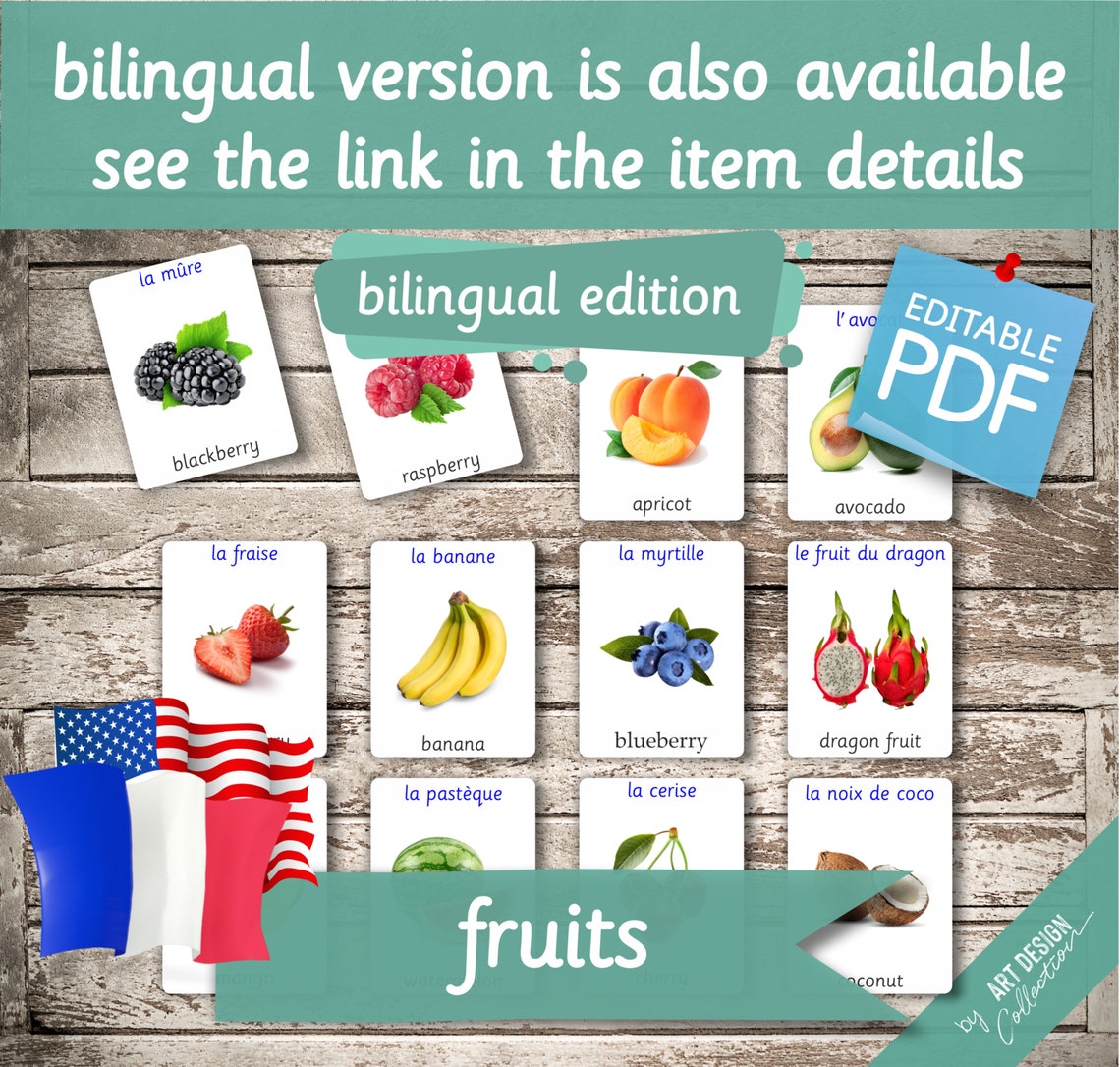 FRUITS real Pictures 50 Editable Montessori Cards Flash - Etsy