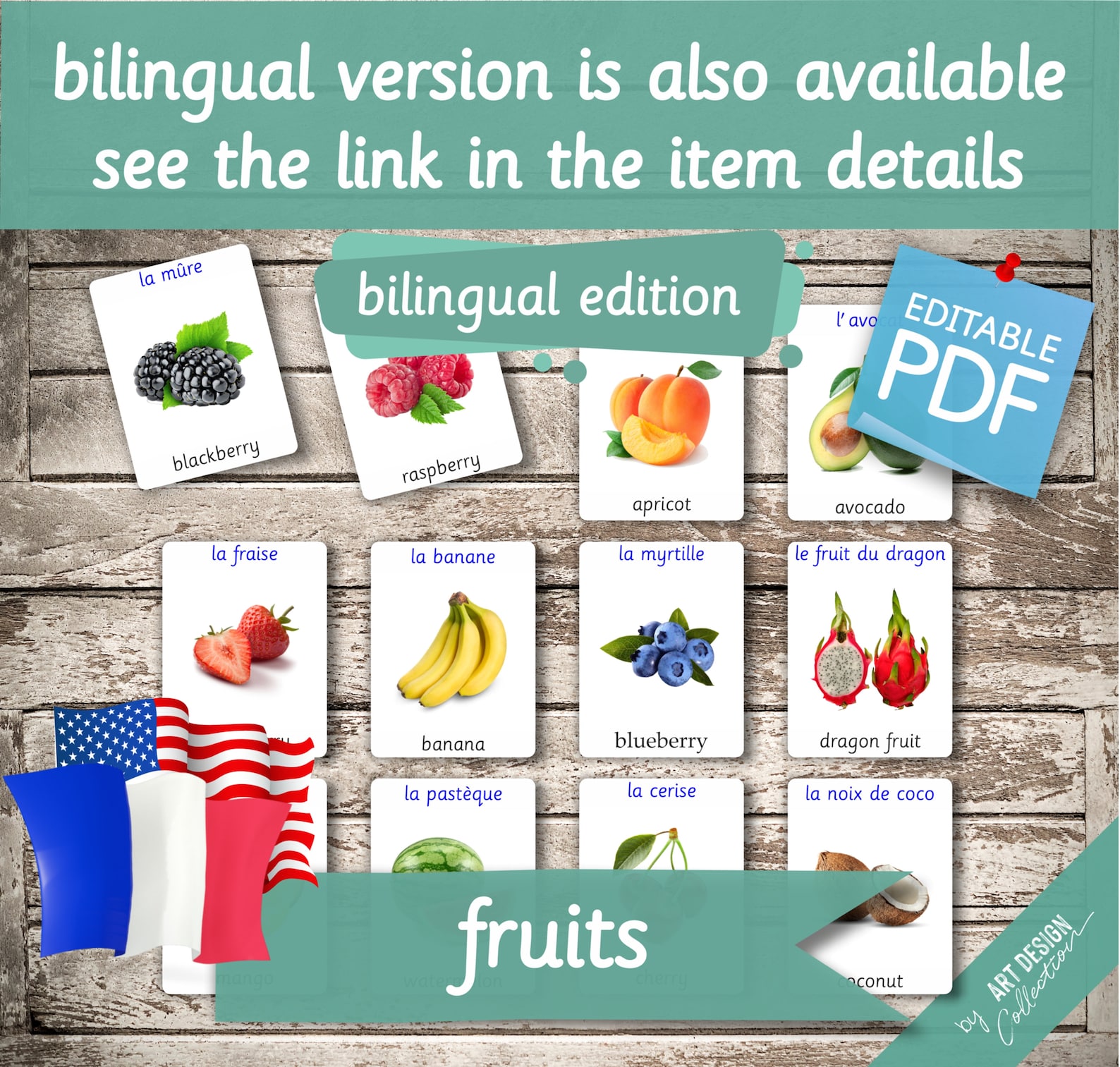FRUITS real Pictures 50 Editable Montessori Cards Flash - Etsy