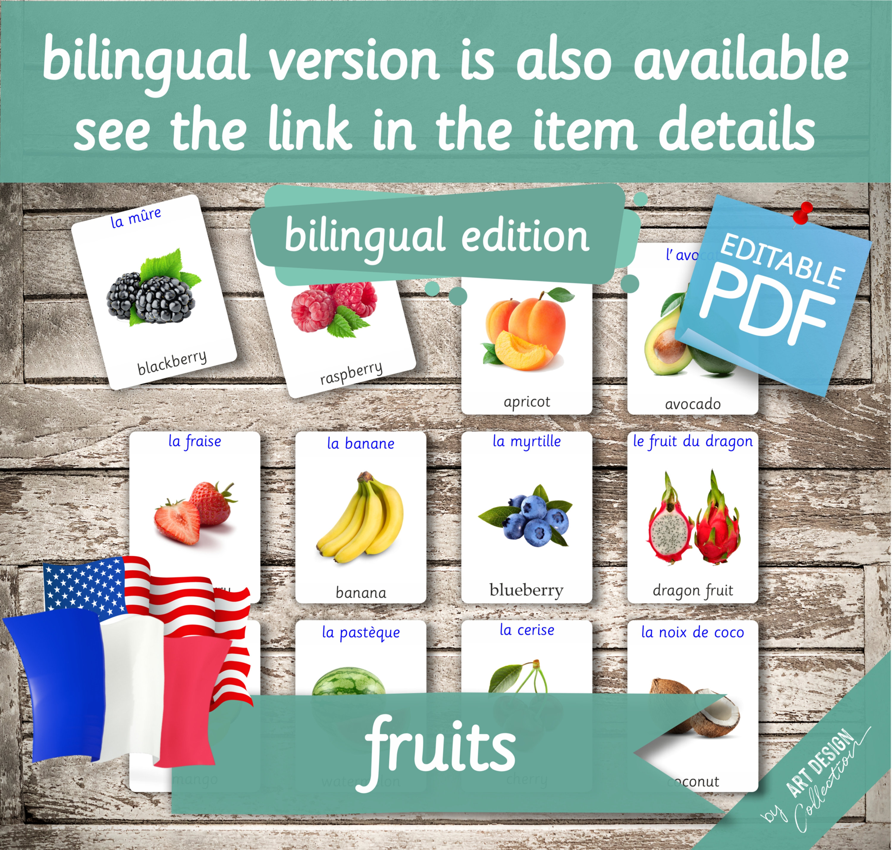 FRUITS real Pictures 50 Editable Montessori Cards Flash - Etsy