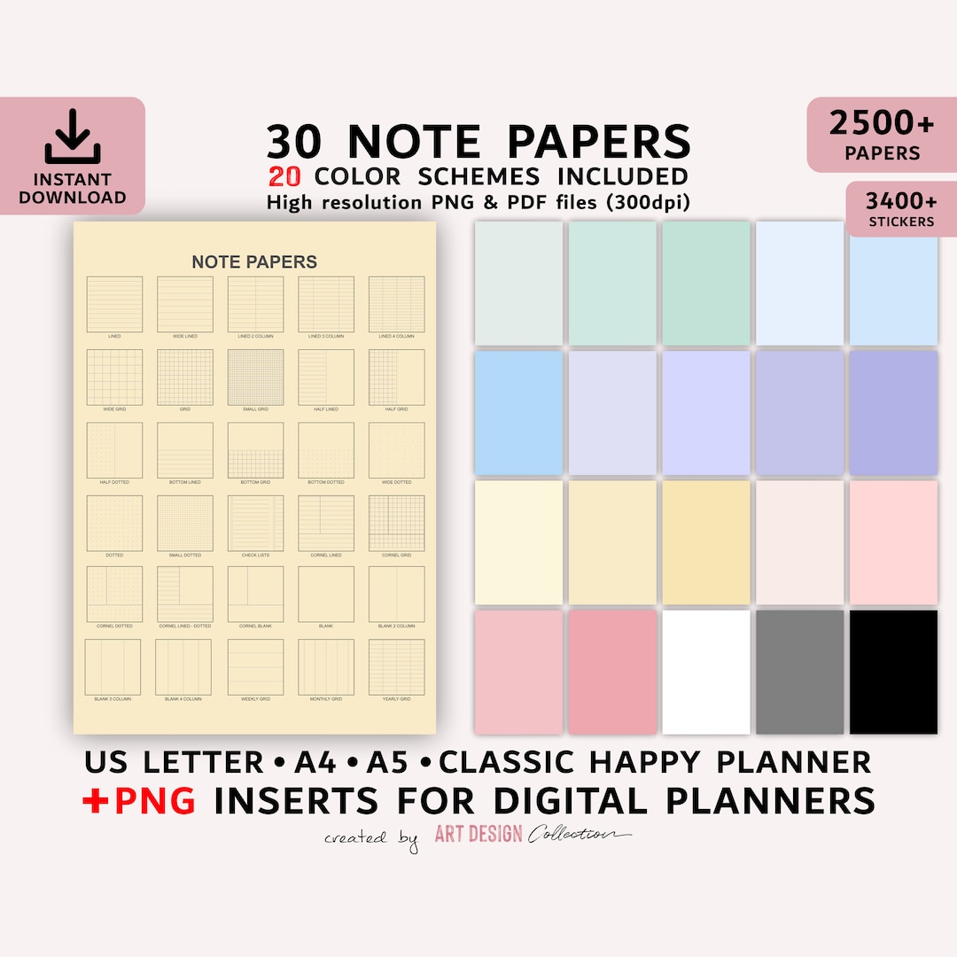 NOTE PAPERS, 30 Digital Note Paper Templates, Notebook Pdf Png ...