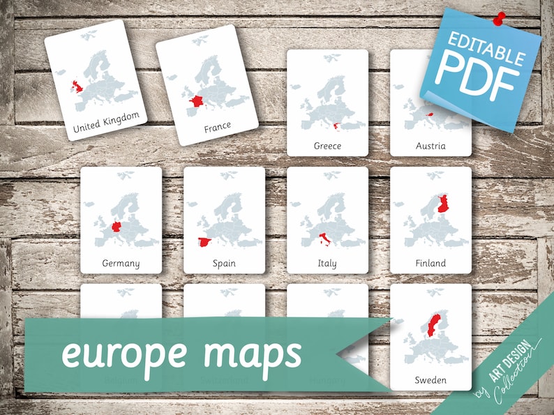 EUROPE MAPS 57 Editable Montessori Cards Flash Cards | Etsy