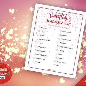 VALENTINE'S Scavenger Hunt Game • Valentines Day Game Holiday Love ...