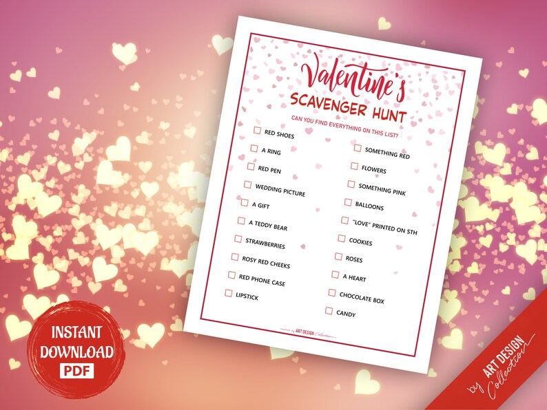 VALENTINE'S Scavenger Hunt Game • Valentines Day Game Holiday Love ...