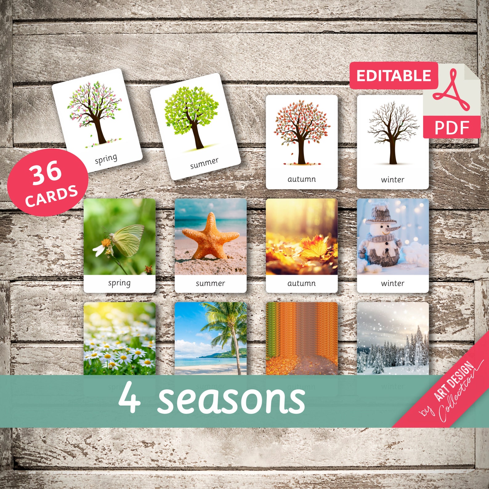 4 SEASONS 36 Editable Montessori Cards Flash Cards Nomenclature Cards ...