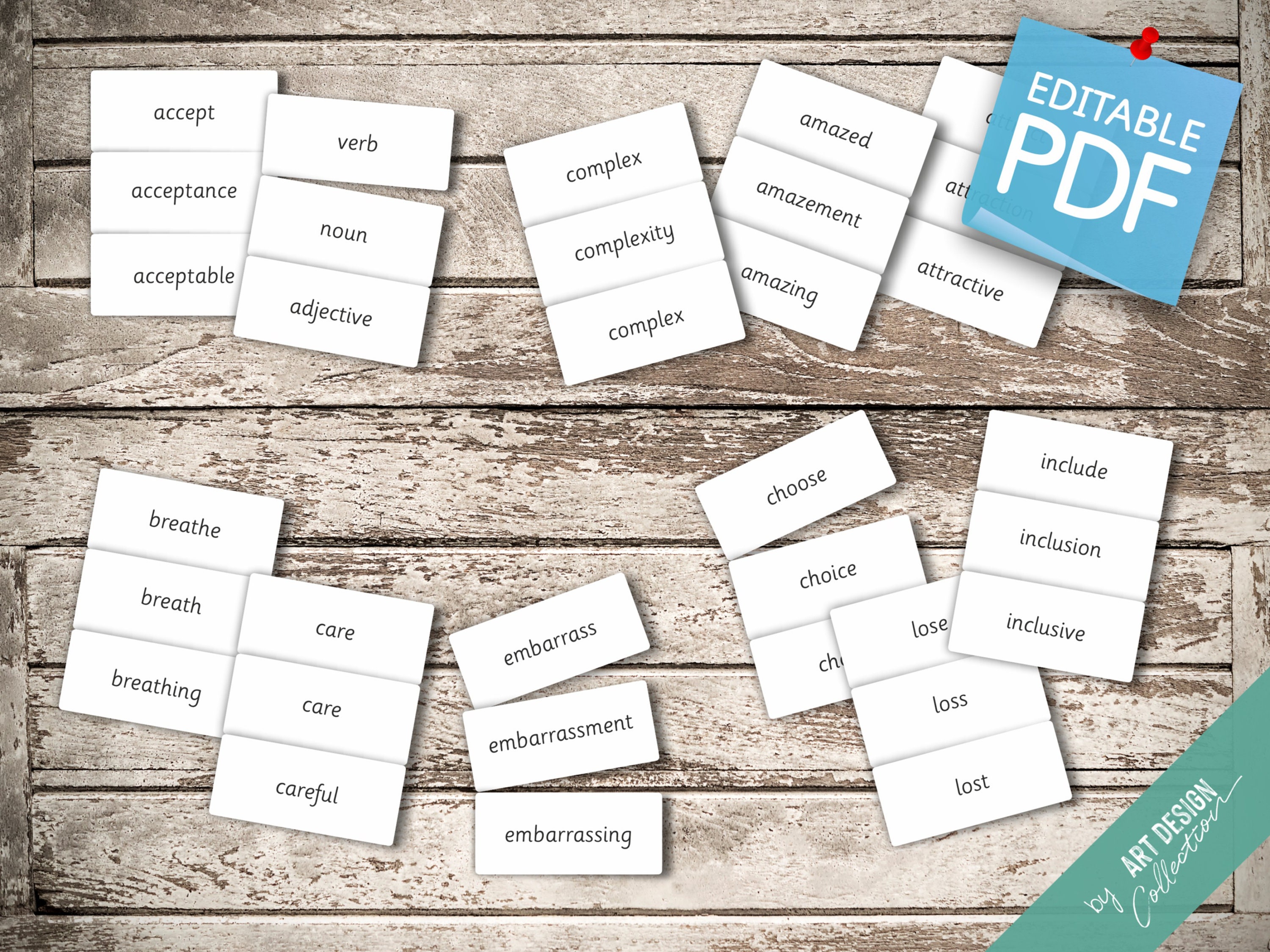 DERIVATIVES Verbs, Nouns and Adjectives • 118 Montessori Cards • Flash ...