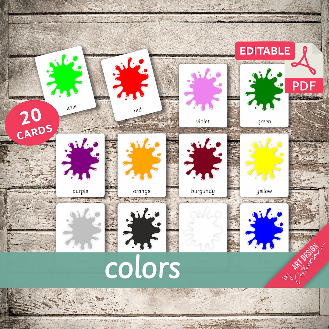 COLORS • 20 Editable Montessori Cards • Flash Cards Nomenclature ...