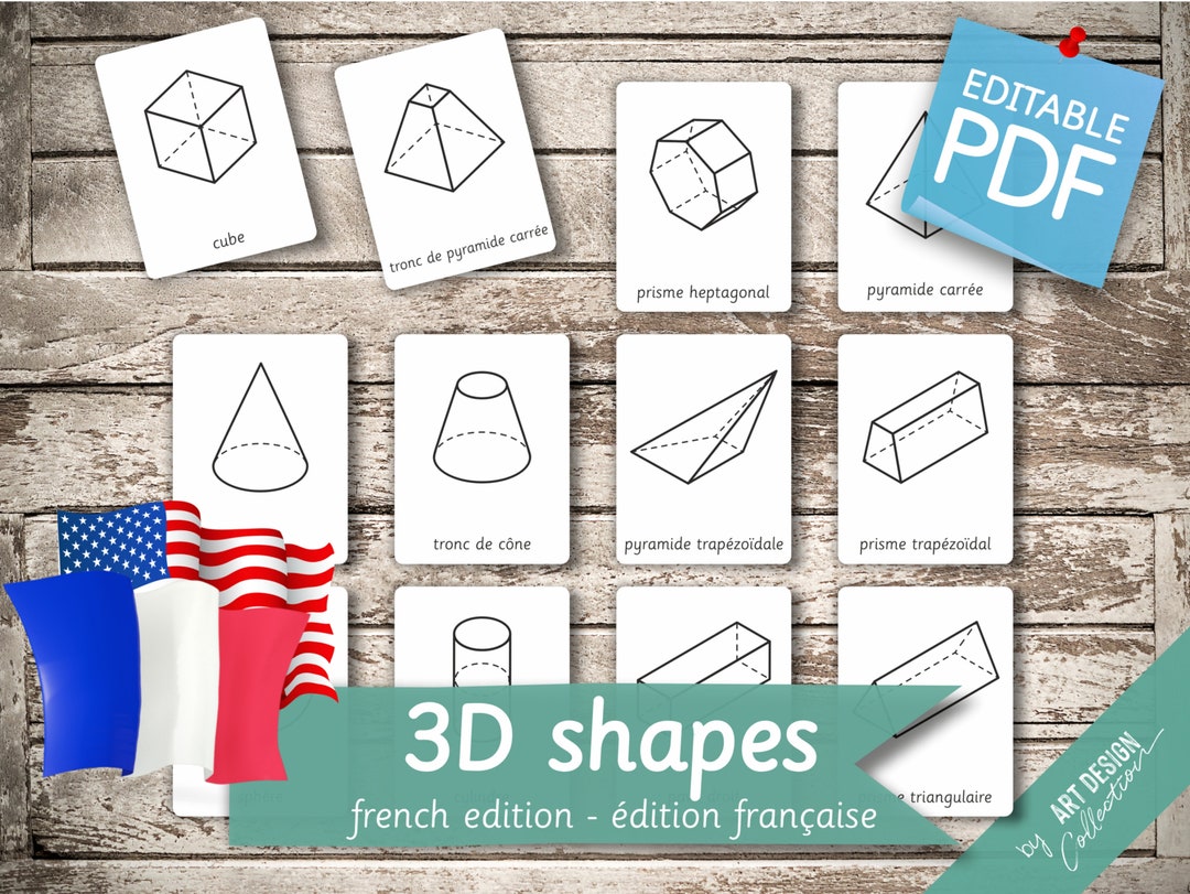 3D GEOMETRIC SHAPES FRENCH Edition • 20 French and 20 English Editable ...