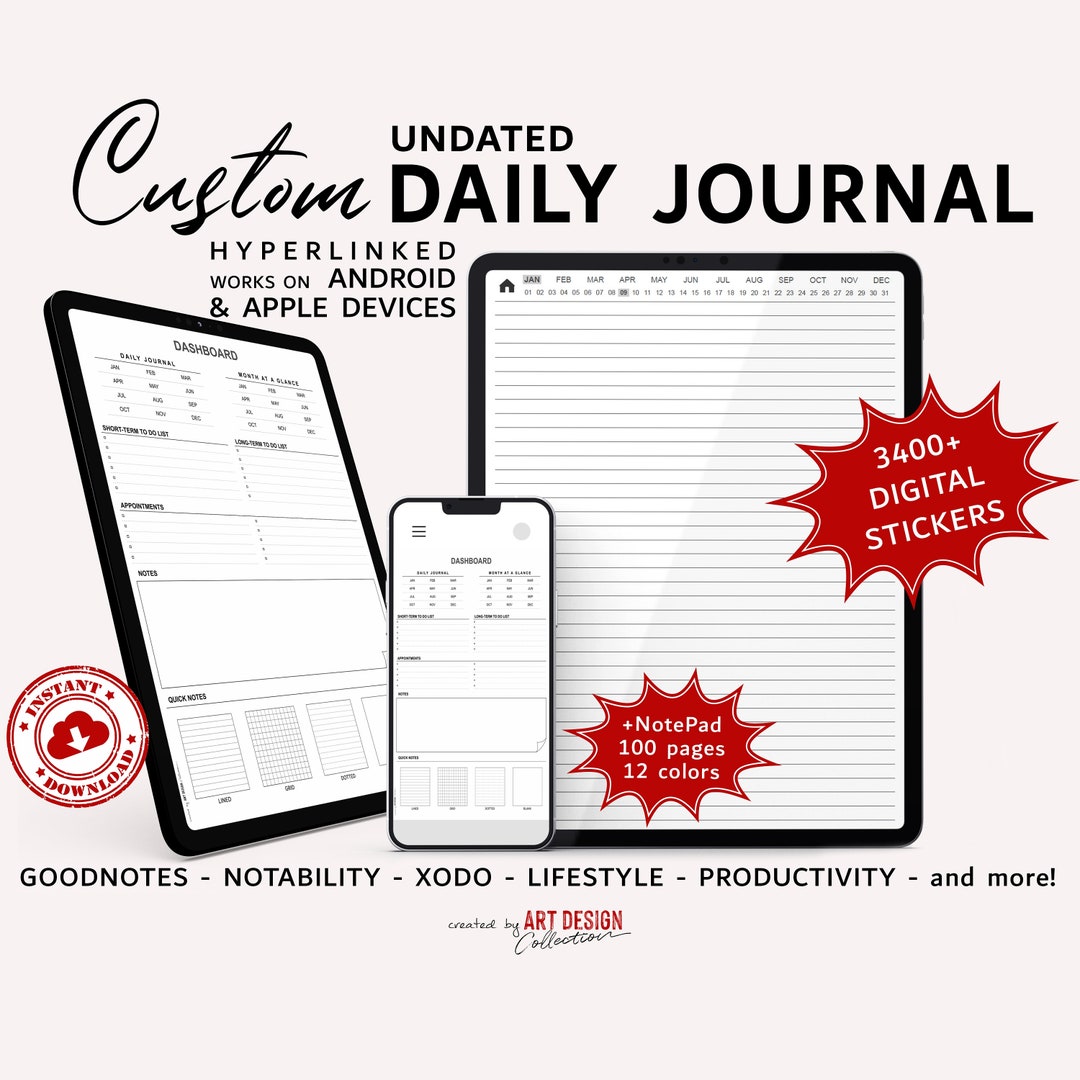Custom DAILY JOURNAL, Goodnotes Digital Planner Fully Hyperlinked ...