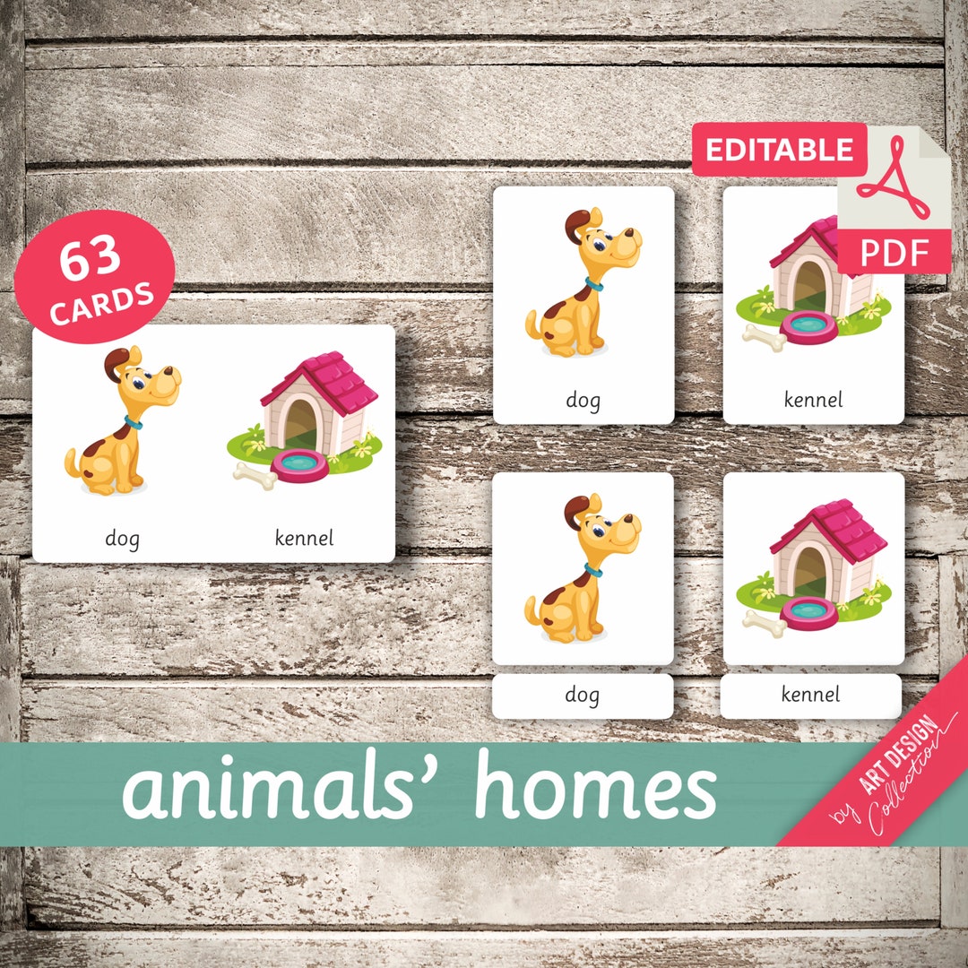 ANIMALS' HOME • 63 Montessori Cards • Flash Cards Nomenclature ...