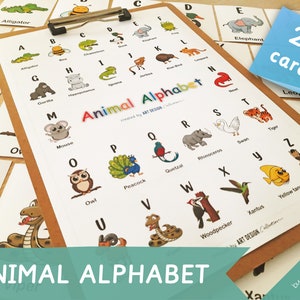ANIMAL ALPHABET Flashcards • 26 Montessori Cards • Flash Cards ...