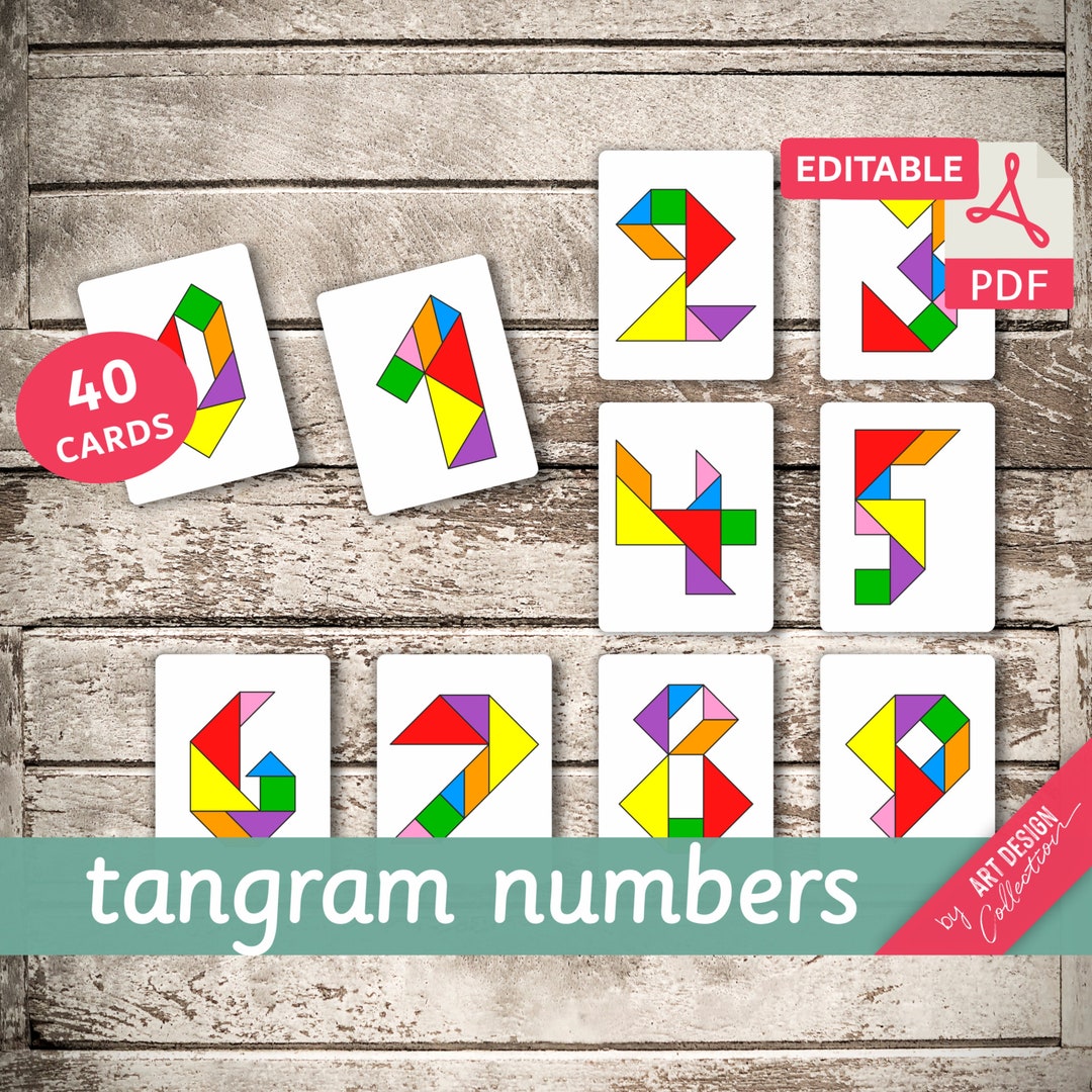 TANGRAM NUMBERS • 40 Montessori Cards • Flash Cards Nomenclature ...