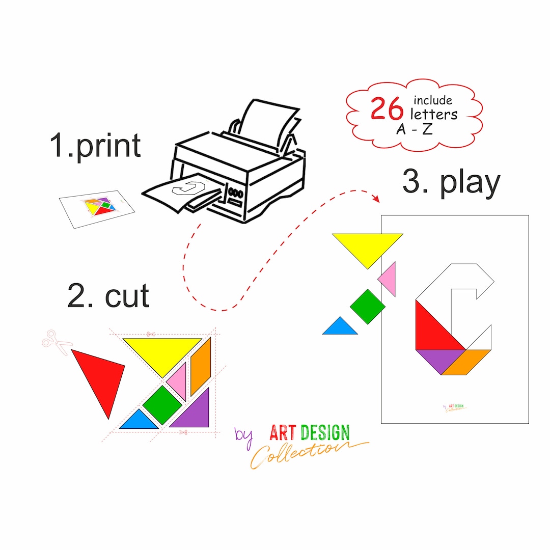 Tangram Alphabet Cards, Montessori Learning Game Tangram Puzzle Toy ...
