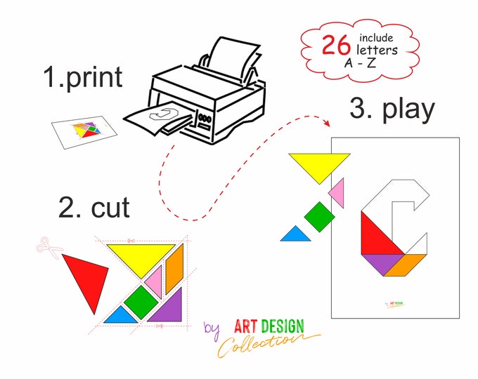 Tangram Alphabet Puzzle Cards - 84 Cards & Free Tangram Pattern ...