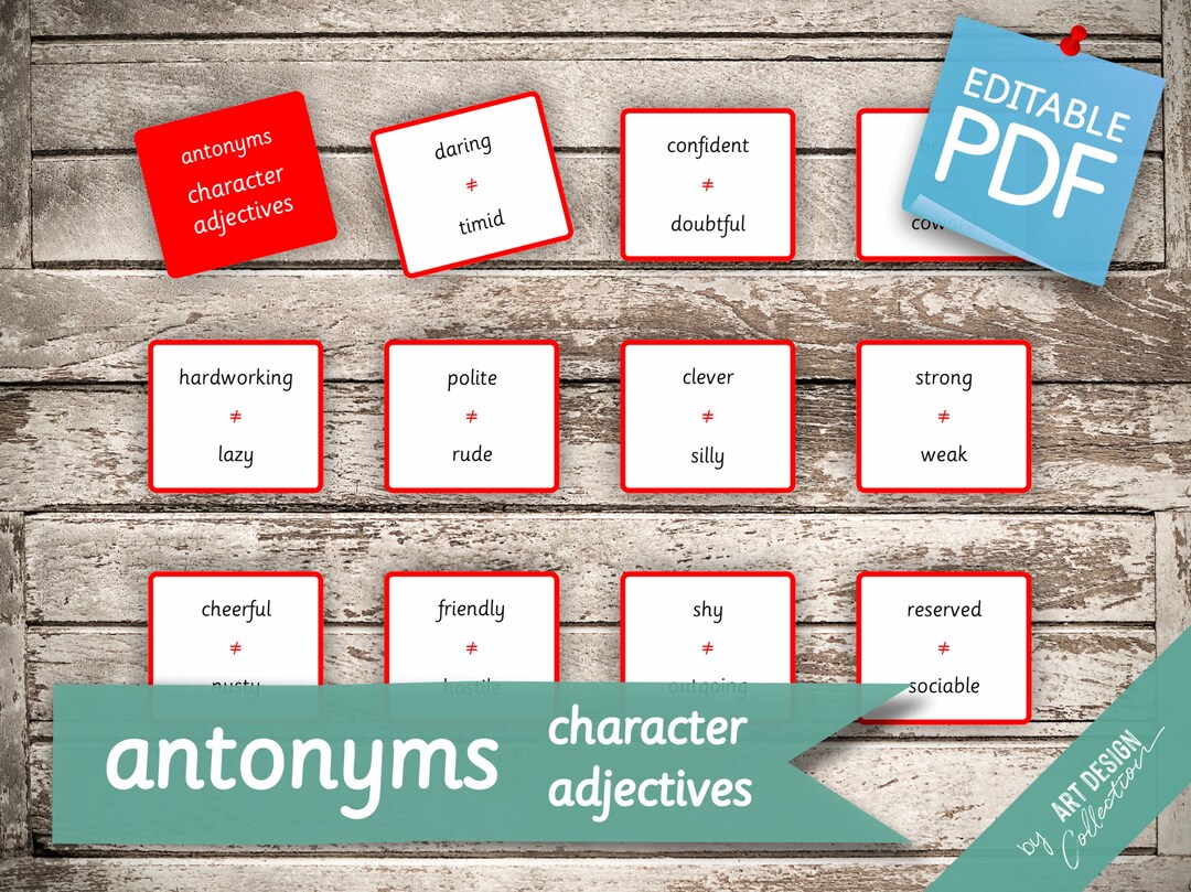 ANTONYMS Character Adjectives • 29 Montessori Cards • Flash Cards ...