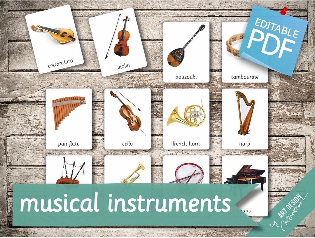 MUSICAL INSTRUMENTS • 32 Editable Montessori Cards • Flash Cards ...