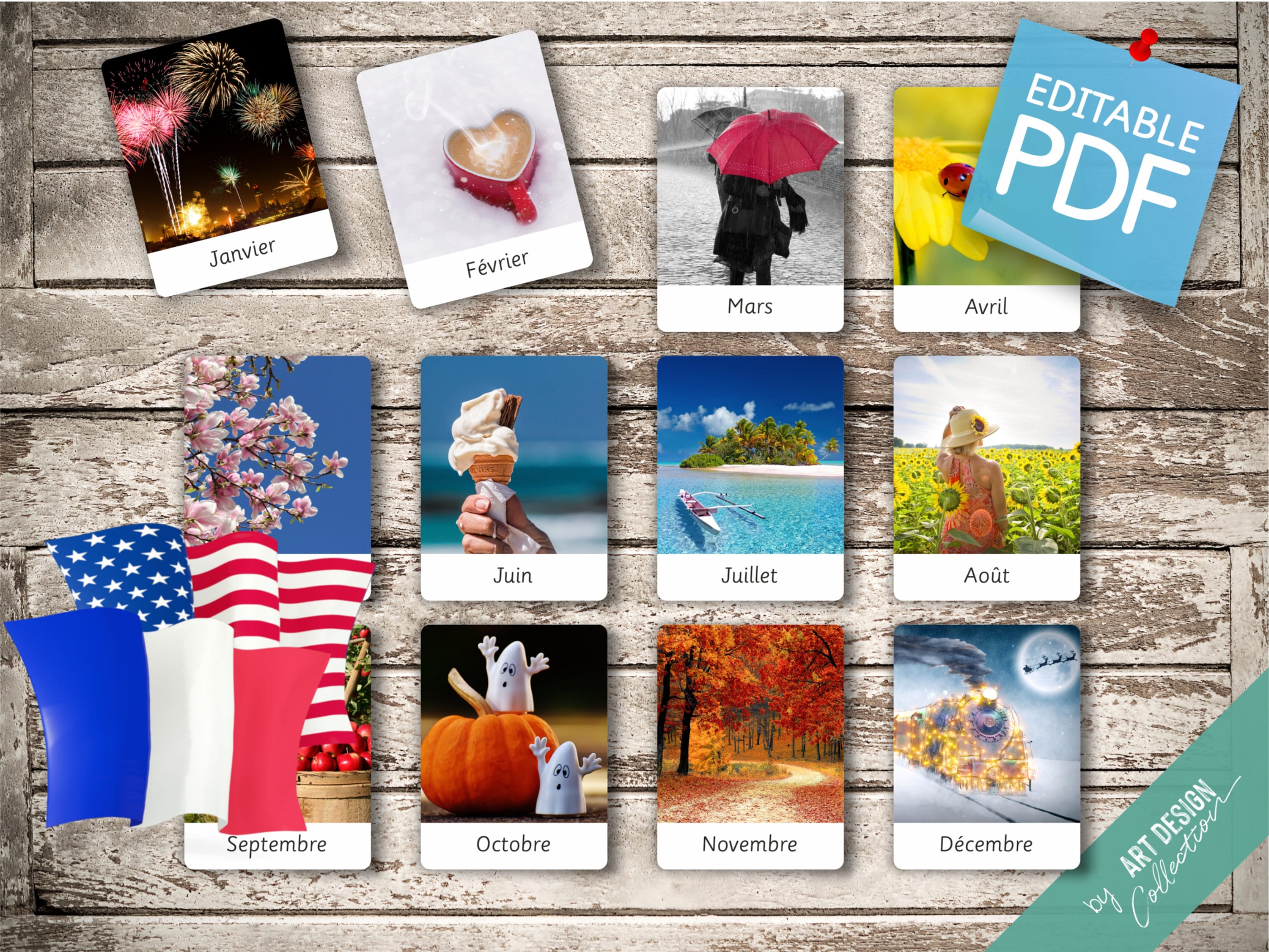 MONTHS FRENCH Edition • 60 French and 60 English Editable Montessori ...