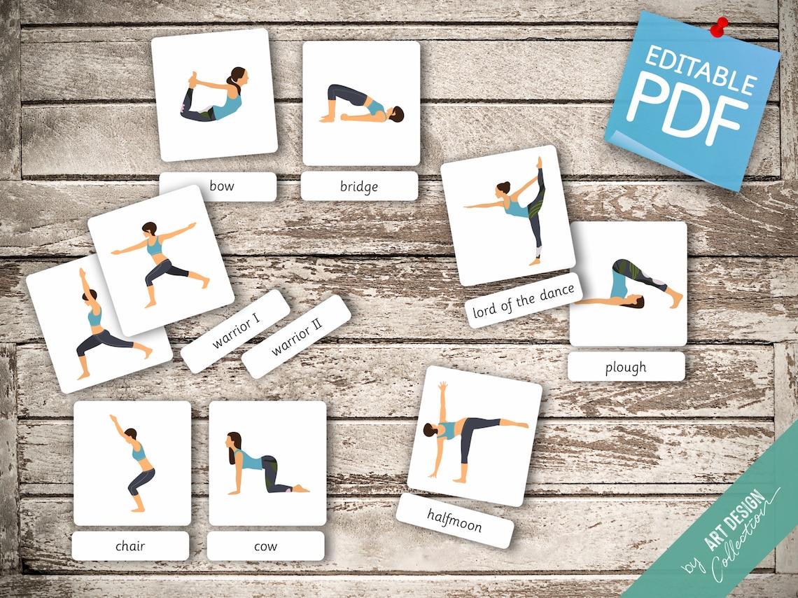 YOGA POSES • 30 Montessori Cards • Flash Cards Nomenclature Flashcards ...