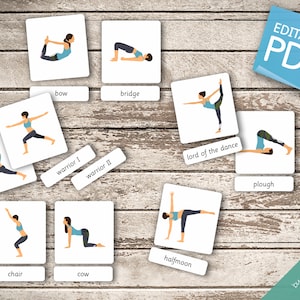YOGA POSES • 30 Montessori Cards • Flash Cards Nomenclature Flashcards ...