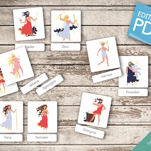 ANCIENT GREEK GODS 12 Editable Montessori Cards Flash Cards ...