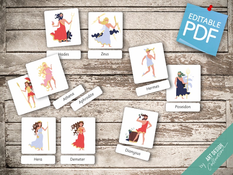 ANCIENT GREEK GODS 12 Editable Montessori Cards Flash - Etsy