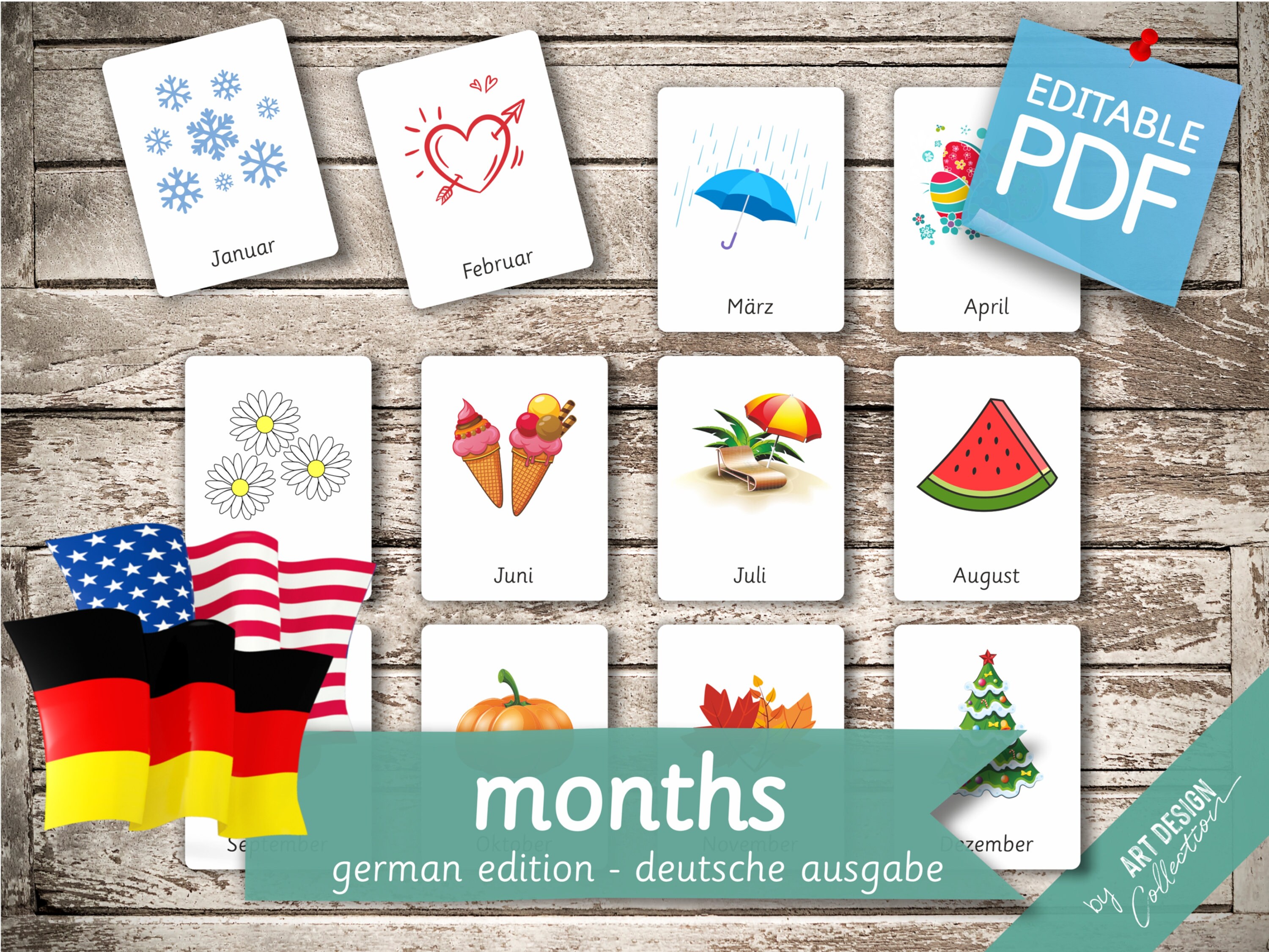 MONTHS GERMAN Edition 60 German and 60 English Editable - Etsy