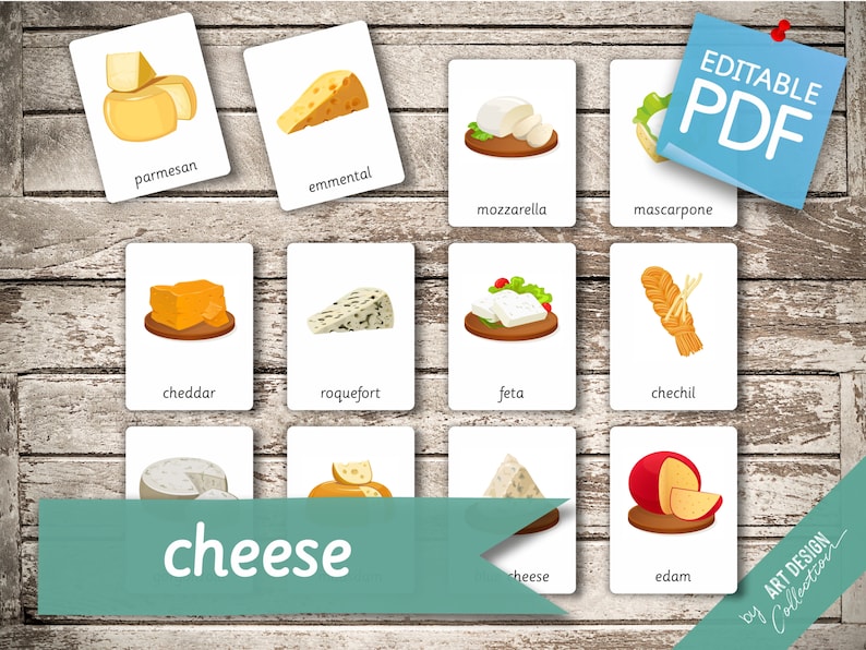 CHEESE 27 Montessori Cards Flash Cards Nomenclature | Etsy